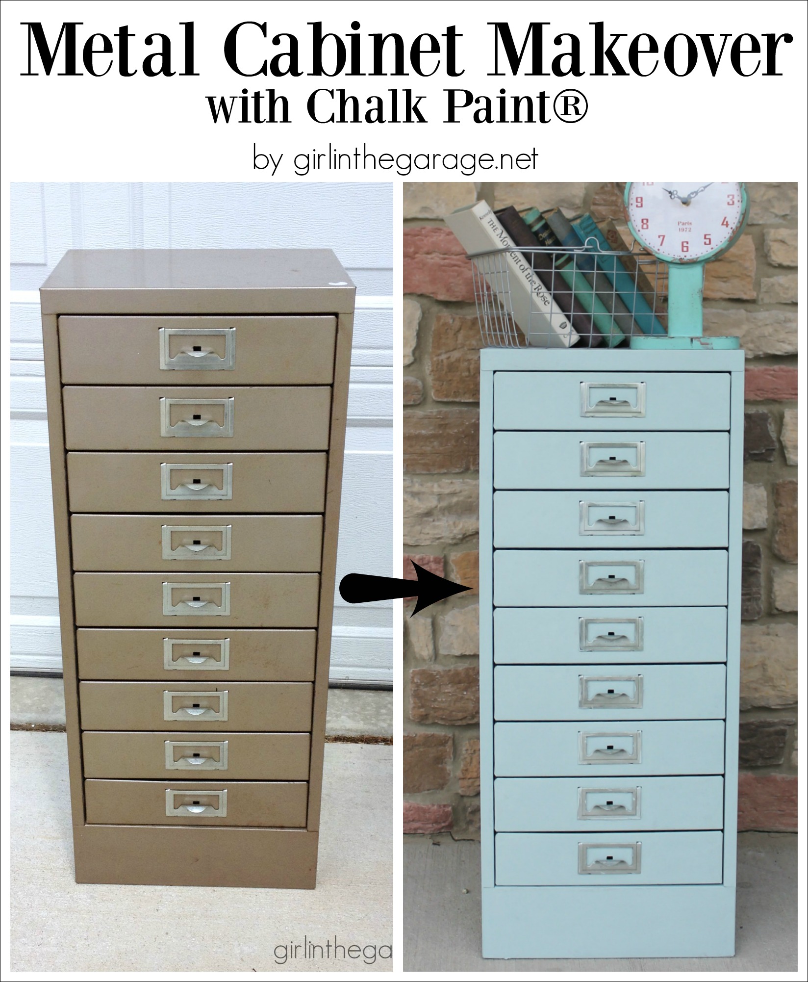 Painted Metal Cabinet Makeover - Girl in the Garage
