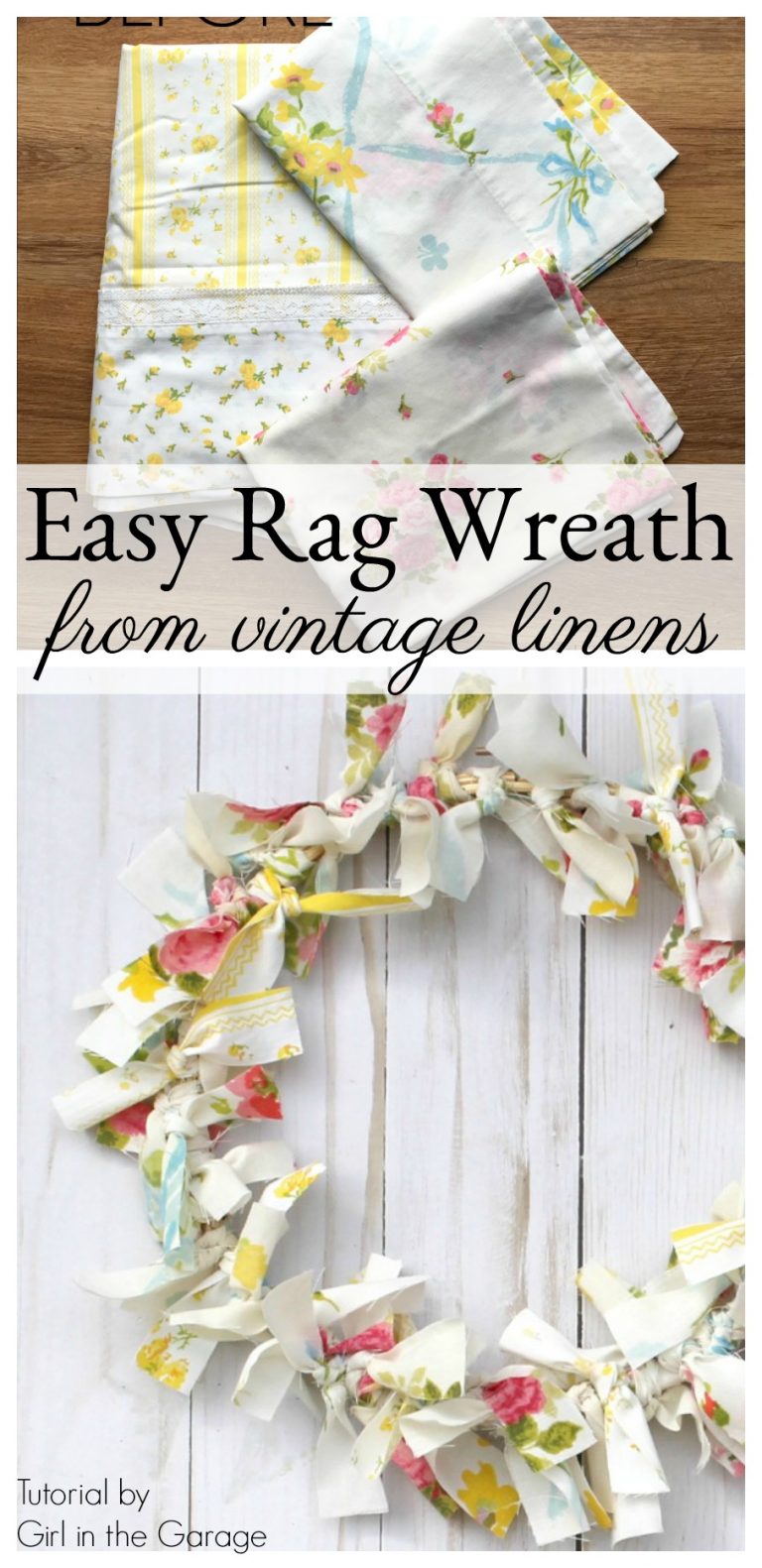 Easy DIY Rag Wreath from Vintage Bed Linens - Girl in the Garage®