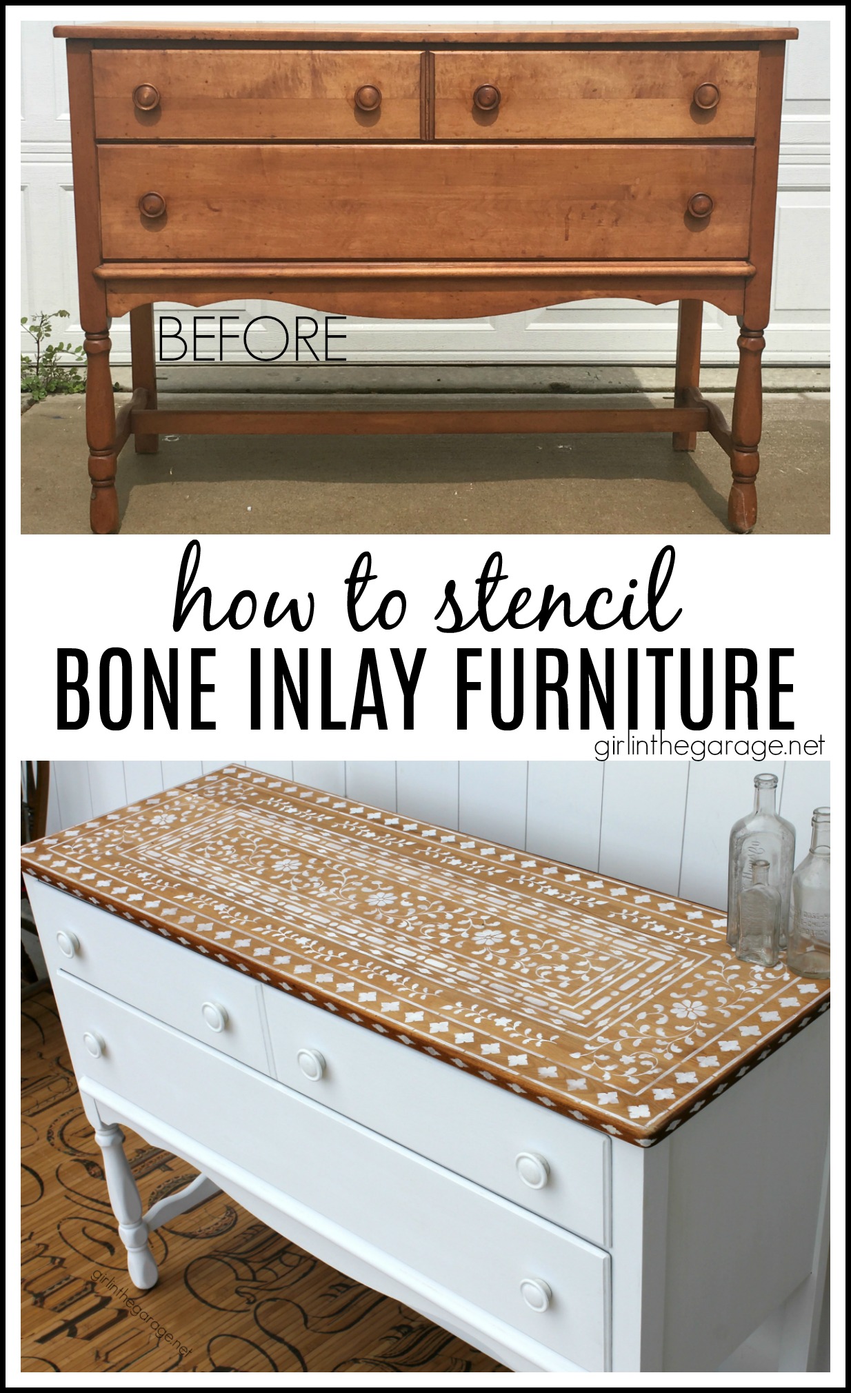 How to Stencil Bone Inlay Furniture - Girl in the Garage®
