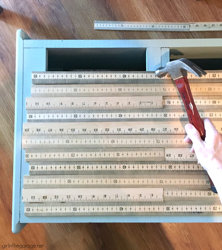 Painted Bookcase with Repurposed Yardsticks - Girl in the Garage®