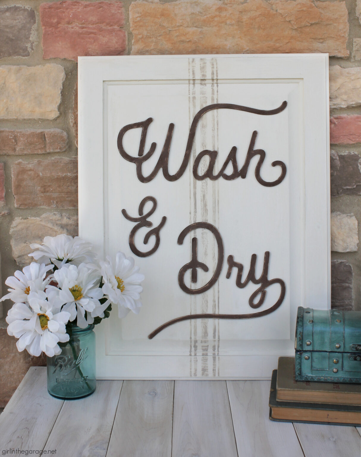 DIY Laundry Room Sign from a Cabinet Door - Girl in the Garage®